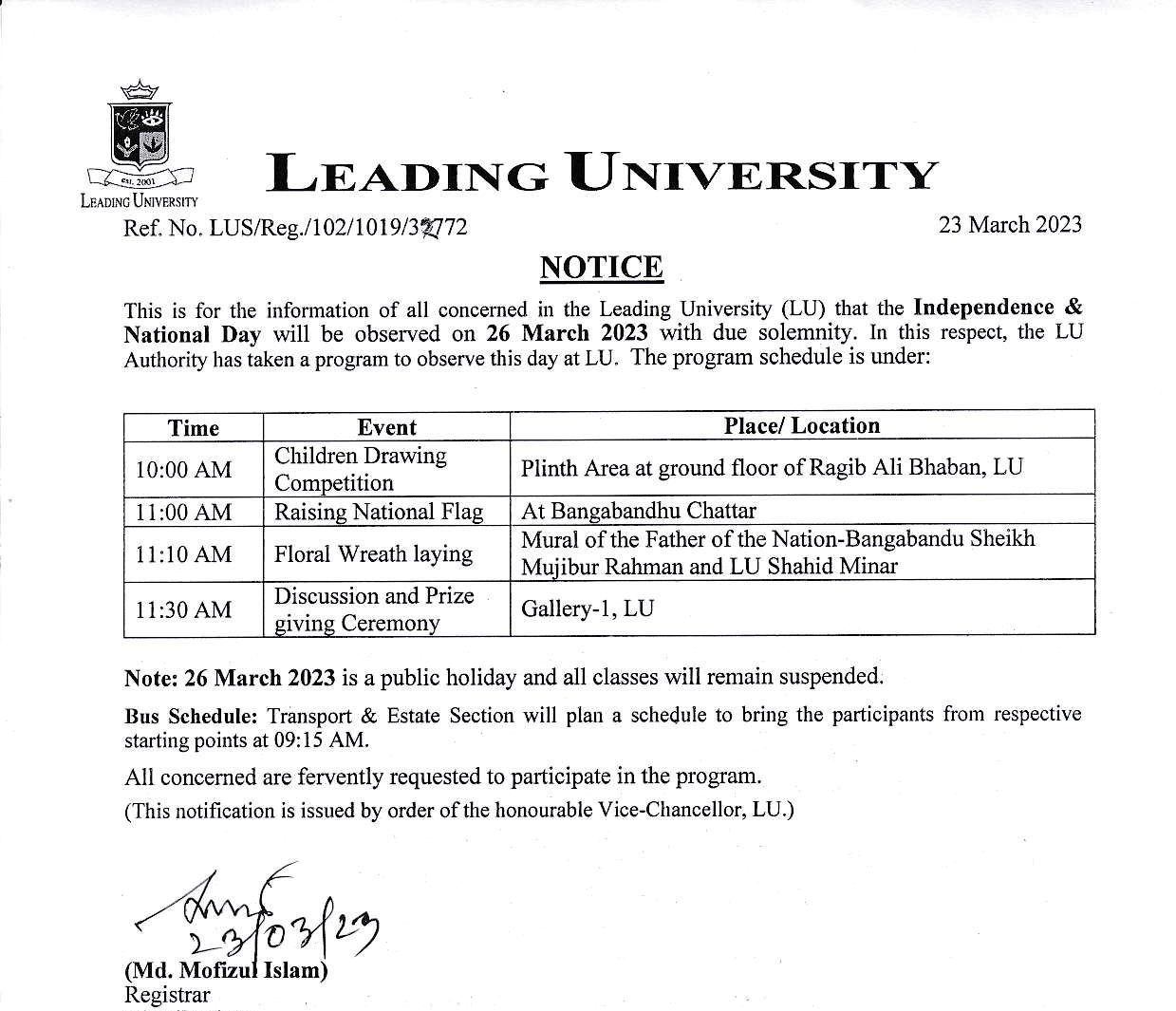 Regarding the Independence and National Day – Leading University